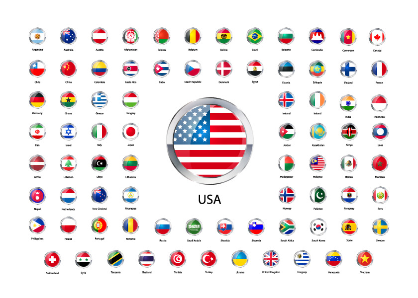 Set of round glossy icons of flags, an Object Graphic by BestPics
