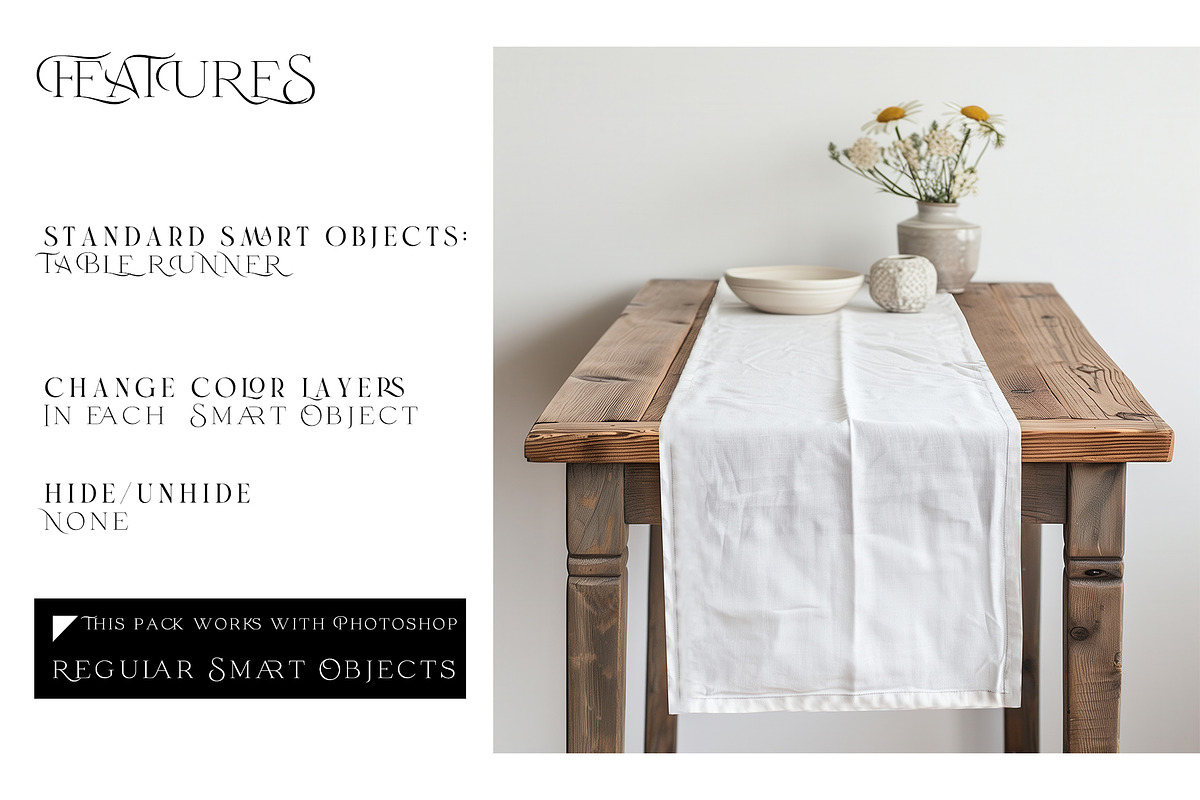 Table Runner with Smart Objects, a Household Mockup by mock-ups