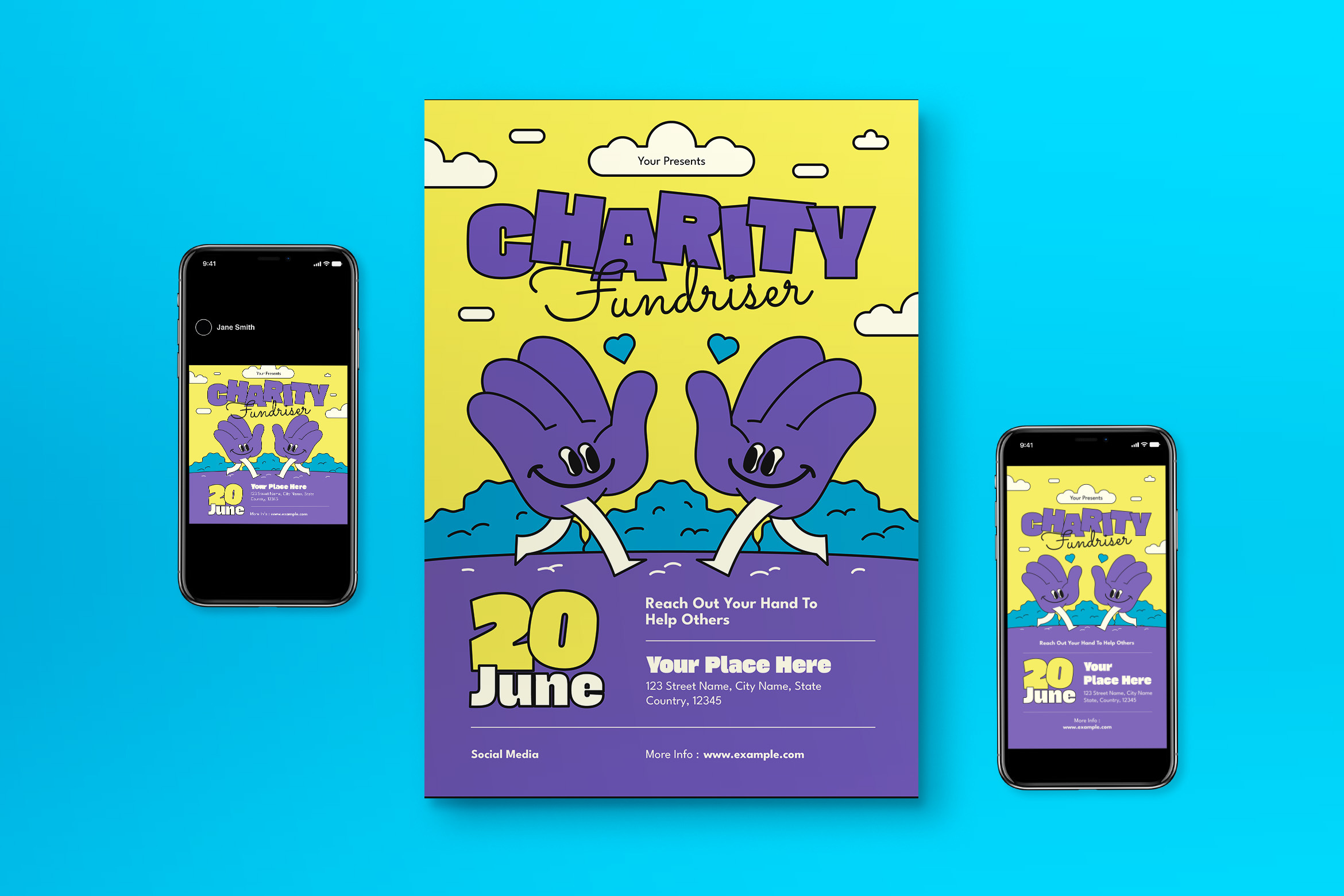 Purple Charity Fundraiser Flyer Set, a Flyer Template by graphicook