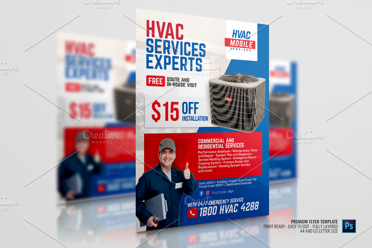 Heating and Cooling HVAC Flyer, a Flyer Template by PSDPixel