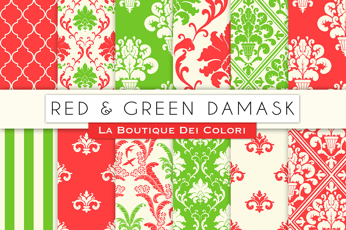 Red and Green Damask Digital Paper | Graphic Patterns ~ Creative Market