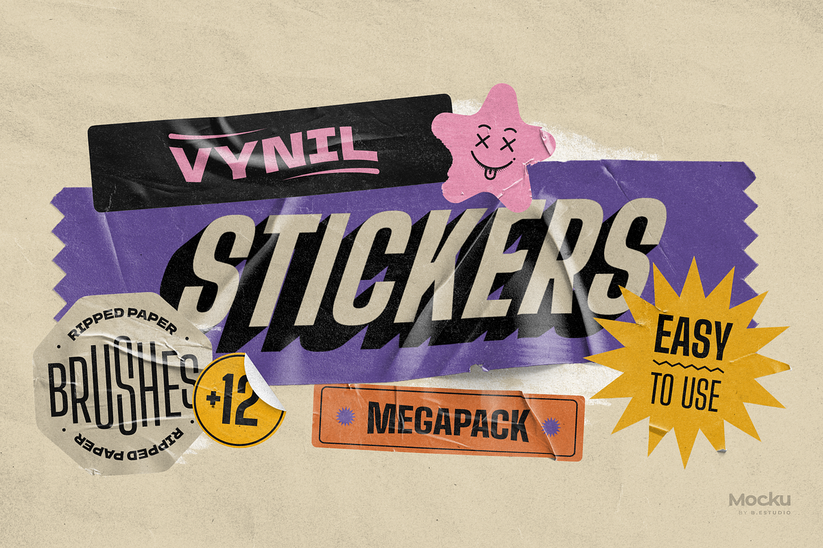 Vinyl stickers mockups, a Print Template by Mocku