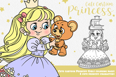 Cute cartoon Princess coloring pages, an Illustration by Azuzlikus