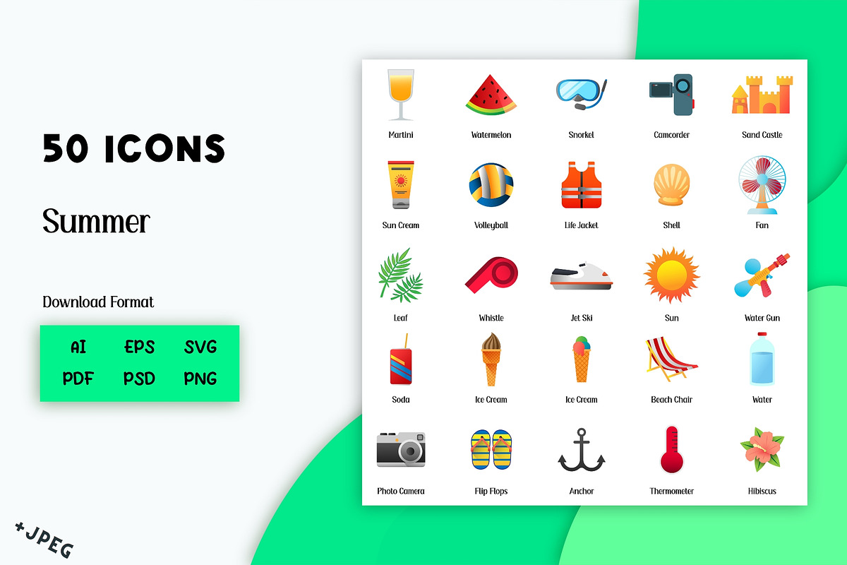 Icon Pack: 50 Summer Icons, an Icon by soglamun | Creative Market