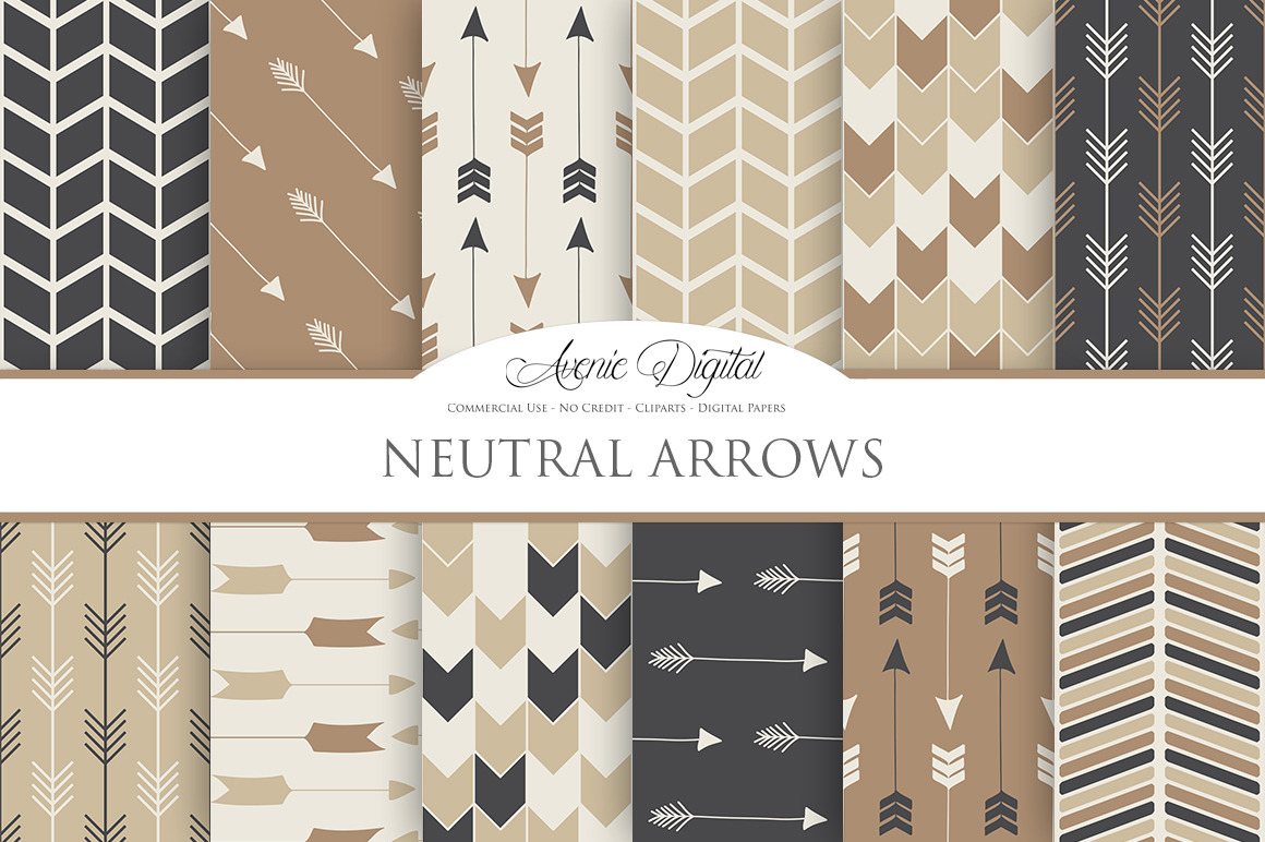Neutral Arrows Digital Paper, a Pattern Graphic by Avenie Digital