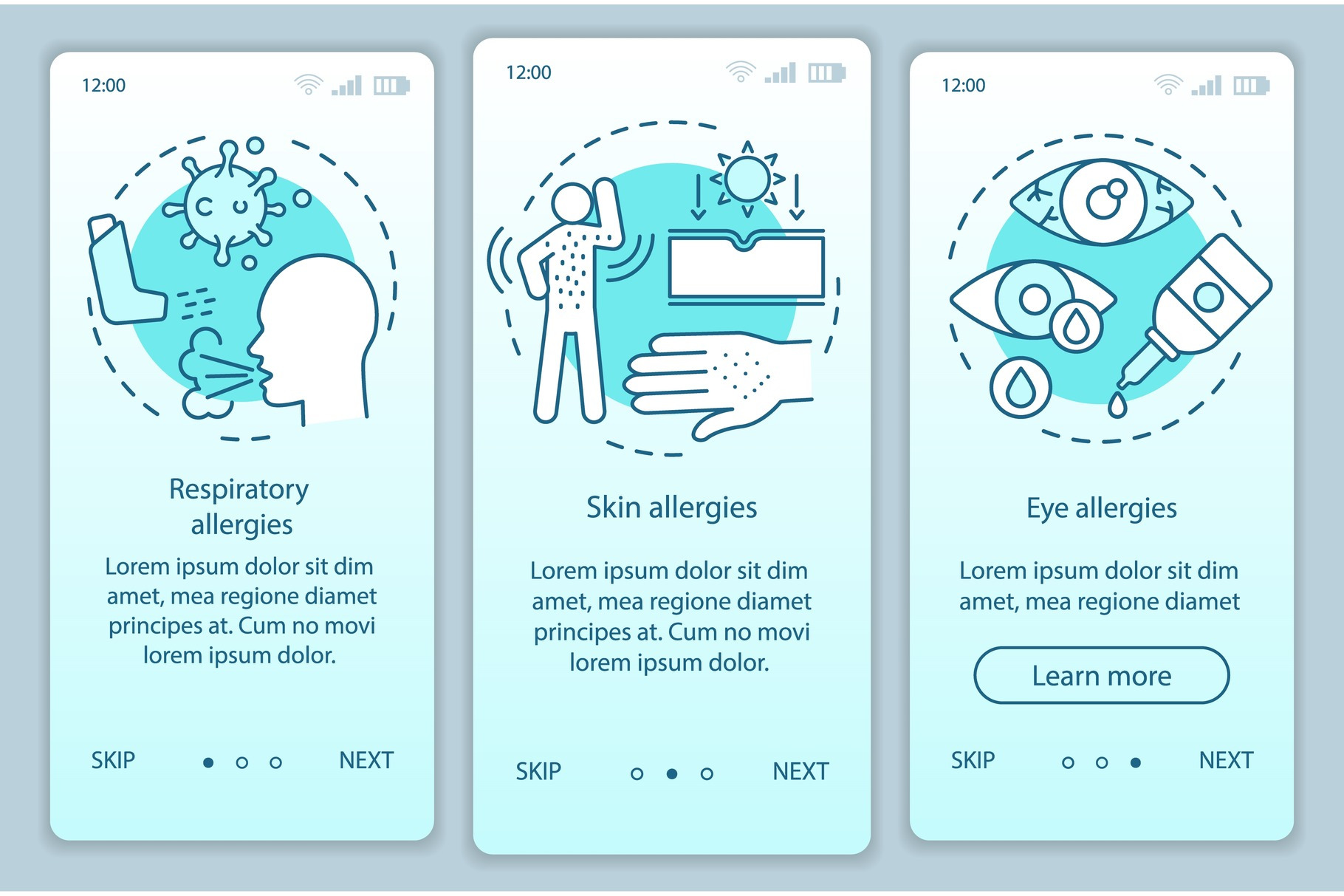 Allergy symptom types app pages, a Templates & Theme by IMG visuals icons