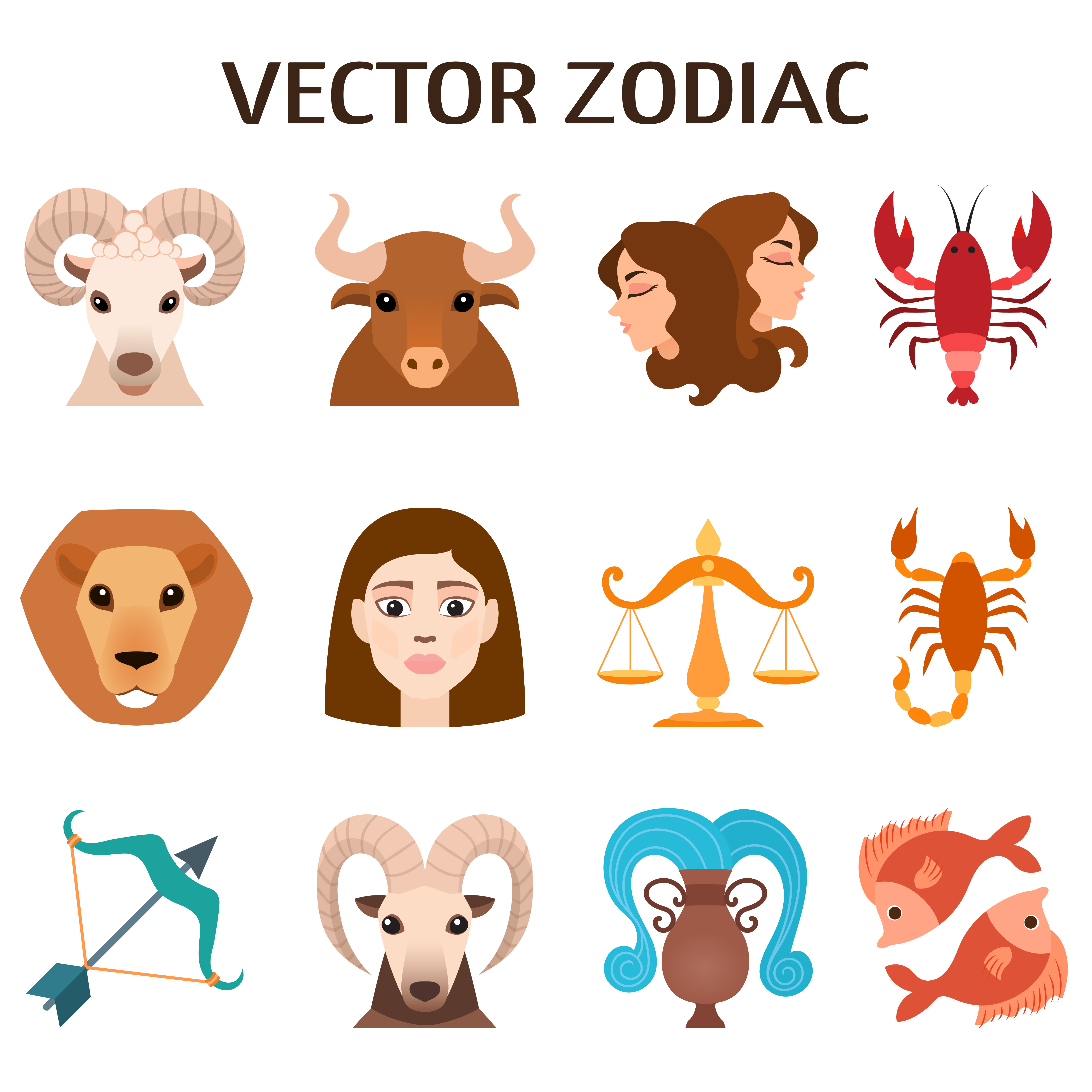 Set of zodiac stylized icons vector, an Animal Illustration by ...