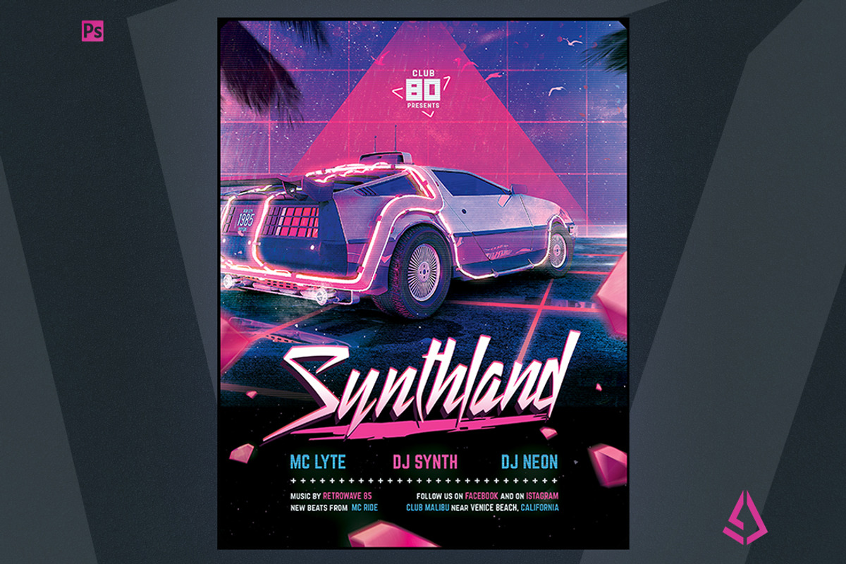 Synthwave Flyer v2 Retrowave Poster, a Flyer Template by Storm Pixels