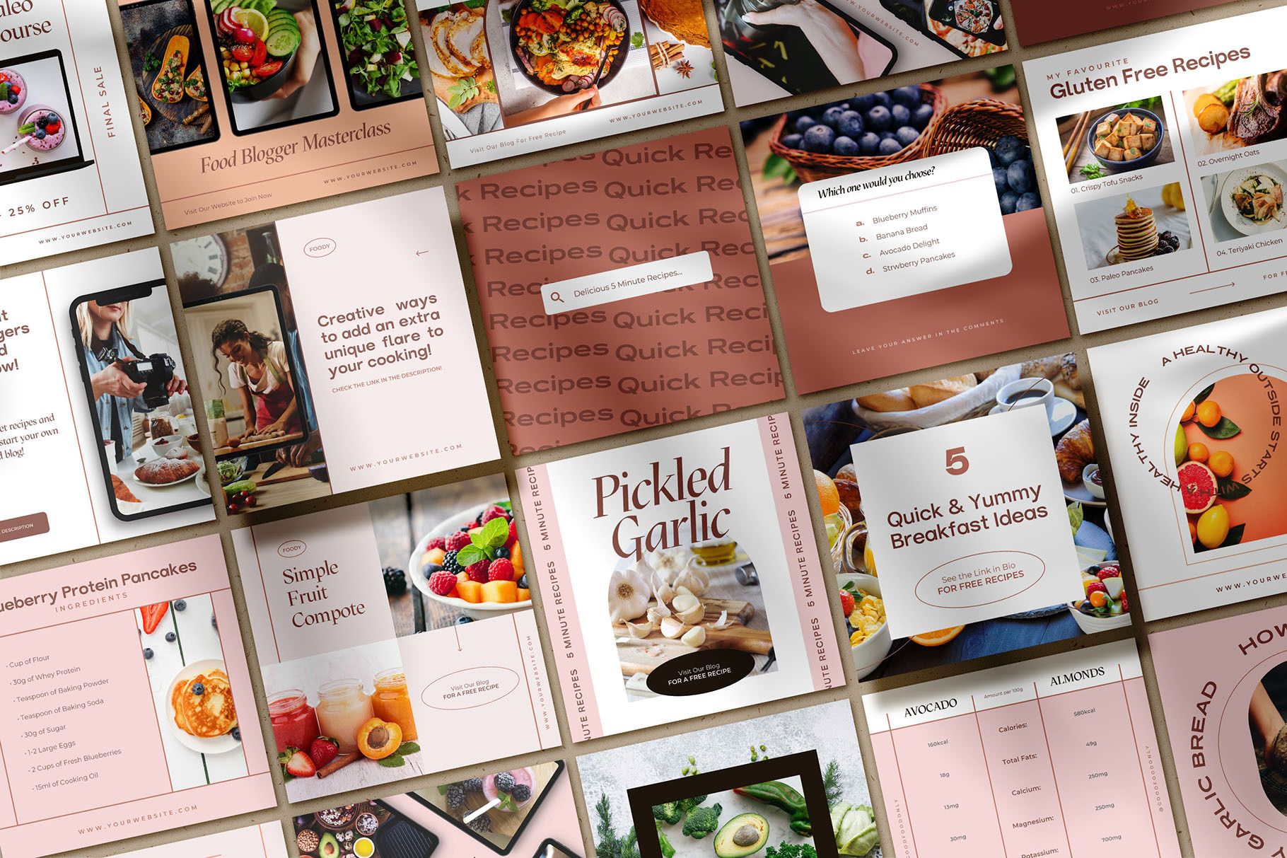 Food Blogger Social Media Templates, a Social Media Template by AndrewPixel