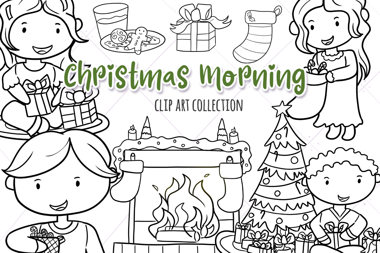 Christmas Morning Digital Stamps, an Illustration by Keepin' It Kawaii