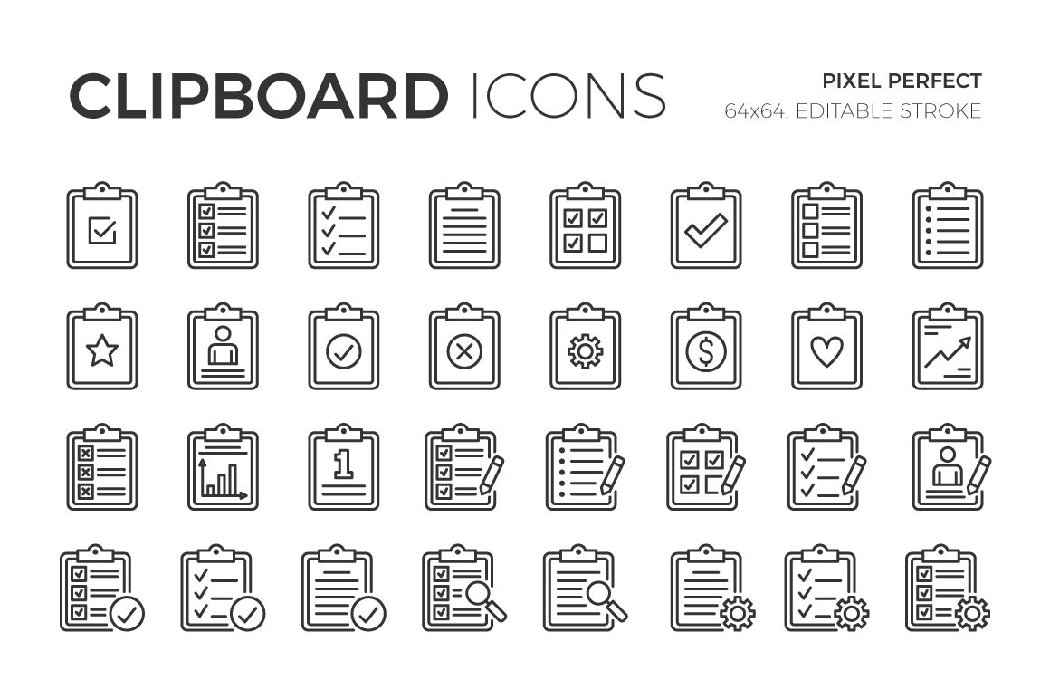Clipboard Icons, an Outline Icon by PixMarket