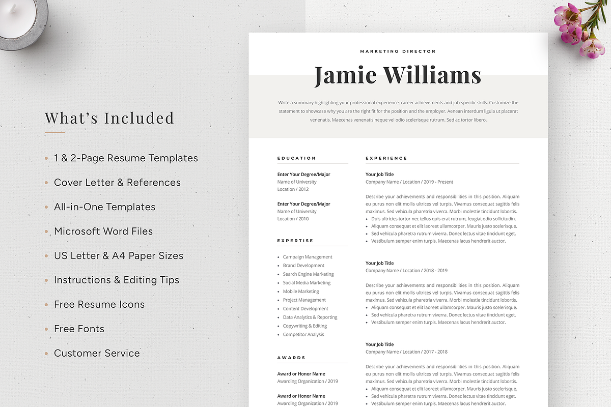 Modern & Chic Resume Template Jamie, a Resume Template by Olympia ...