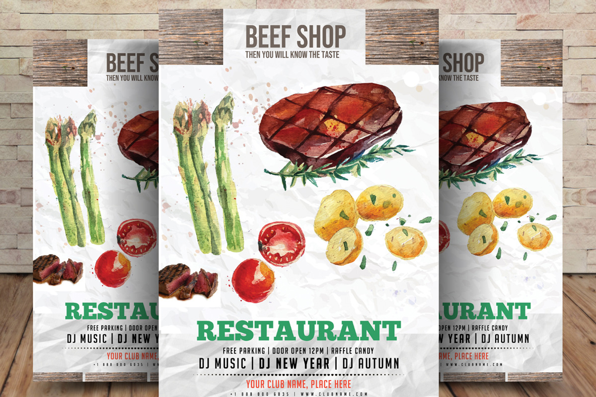 Butcher and Beef Shop Flyer Template, a Flyer Template by graphicforest