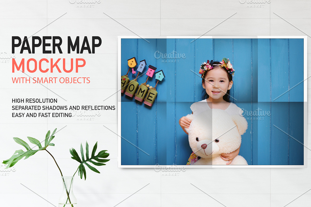 PAPER MAP MOCKUP, a Product Mockup by Moonlight Creative