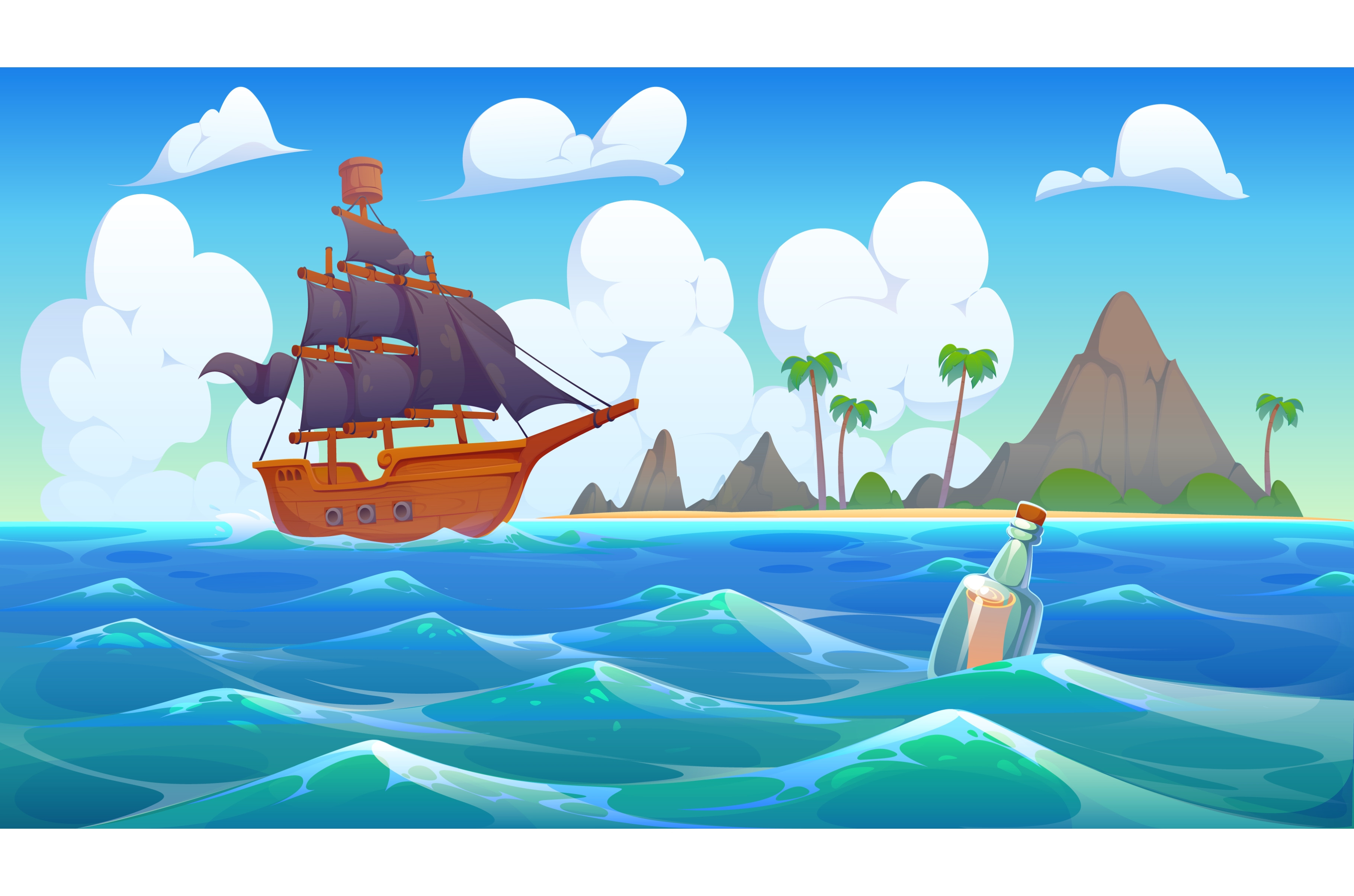 Bottle with pirate treasure map, a Transportation Illustration by ...