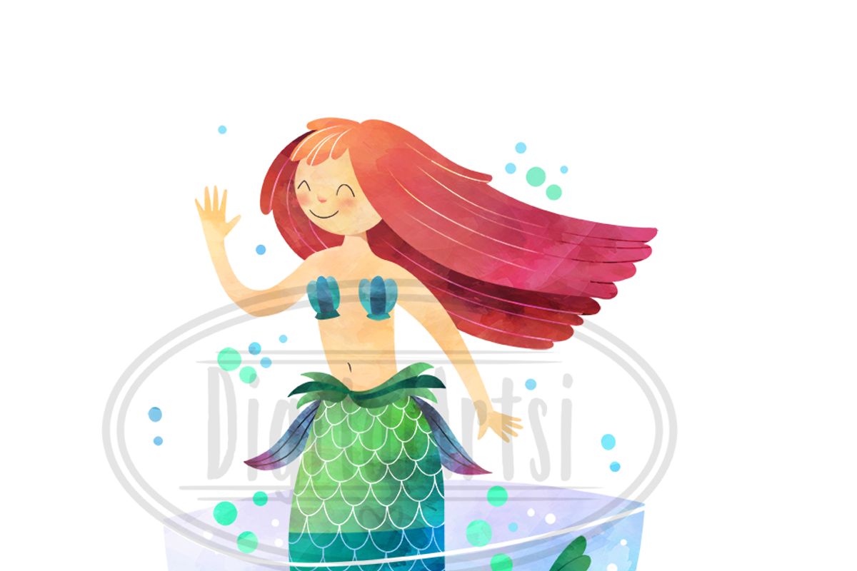 Watercolor Mermaids Clipart, an Illustration by DigitalArtsi