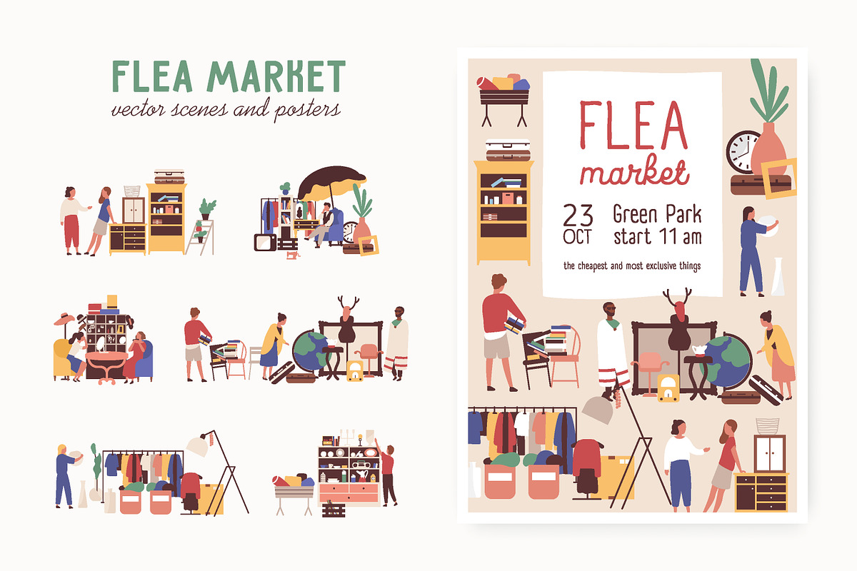Flea market scenes and posters, a Decorative Illustration by Good Studio