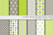 12 Green Brown Gray Digital Papers, a Pattern Graphic by AzmariDigitals