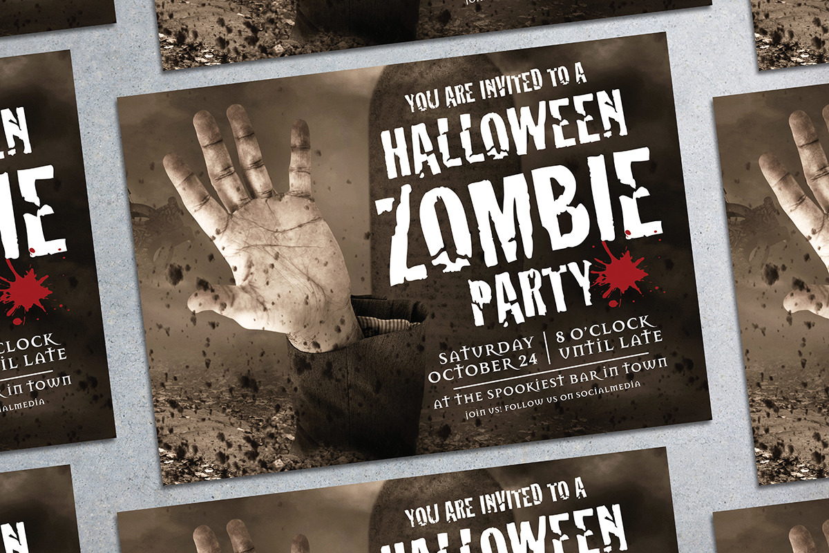Halloween Zombie Party Poster Mockup, a Poster Template by wavebreak