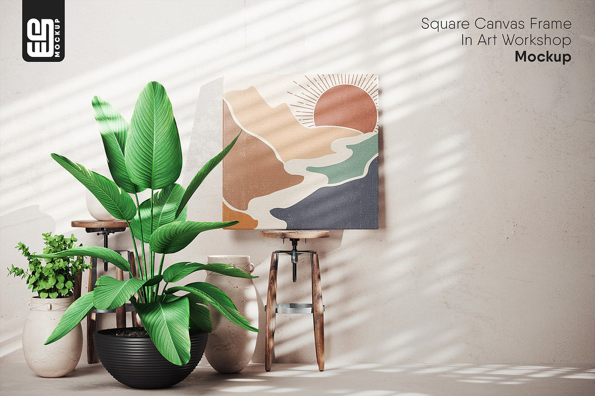 Square Canvas Frame In Art Workshop, a Product Mockup by SD Mockup