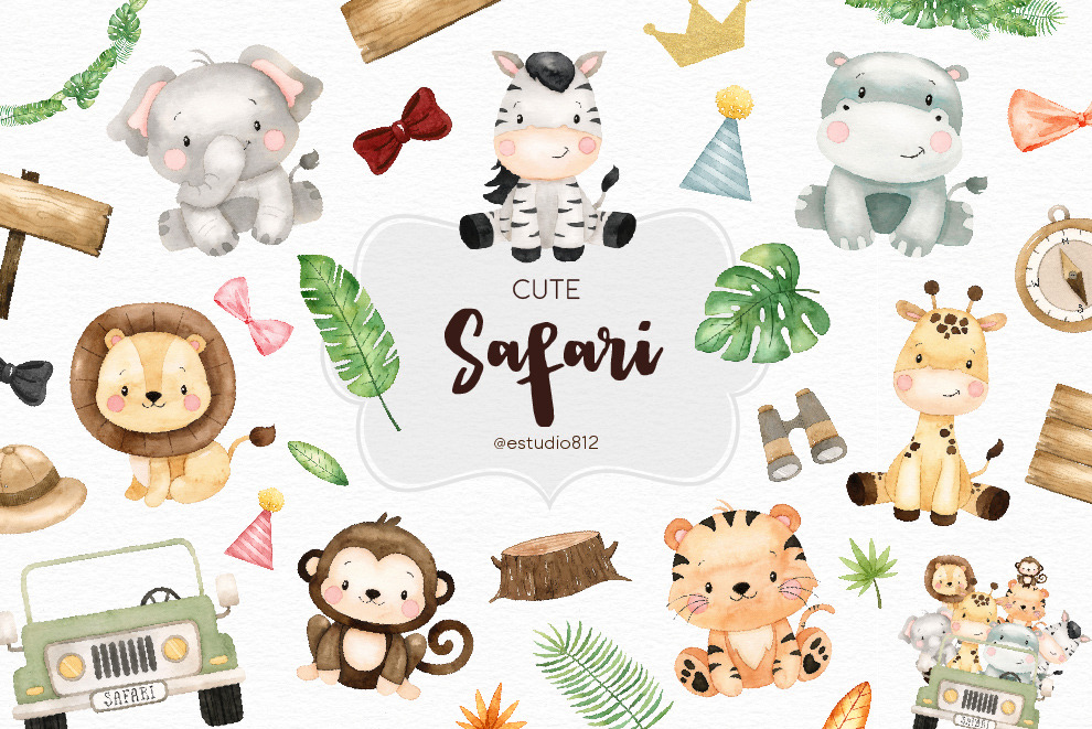 Watercolor Safari Clipart, an Illustration by Estudio 812 | Creative Market