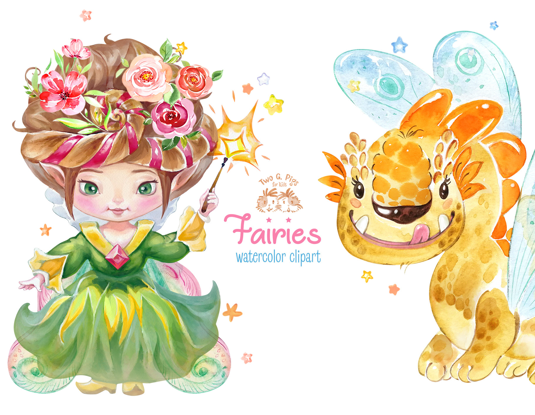 Fairies. Watercolor magic clipart, an Illustration by Two Guinea Pigs ...