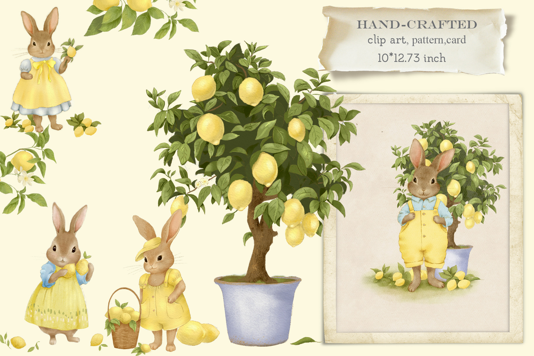 Lemon Bunny set clipart and pattern | Creative Market
