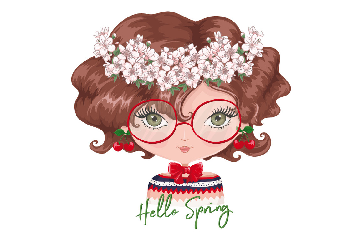 Hello Spring / Cute Girl | Decorative Illustrations ~ Creative Market