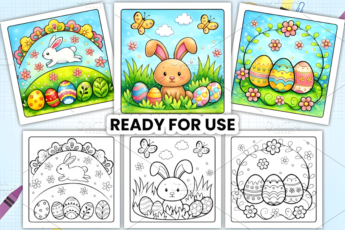 Sweet Spring Easter Coloring Pages, a Seasonal Illustration by Ink Gallery