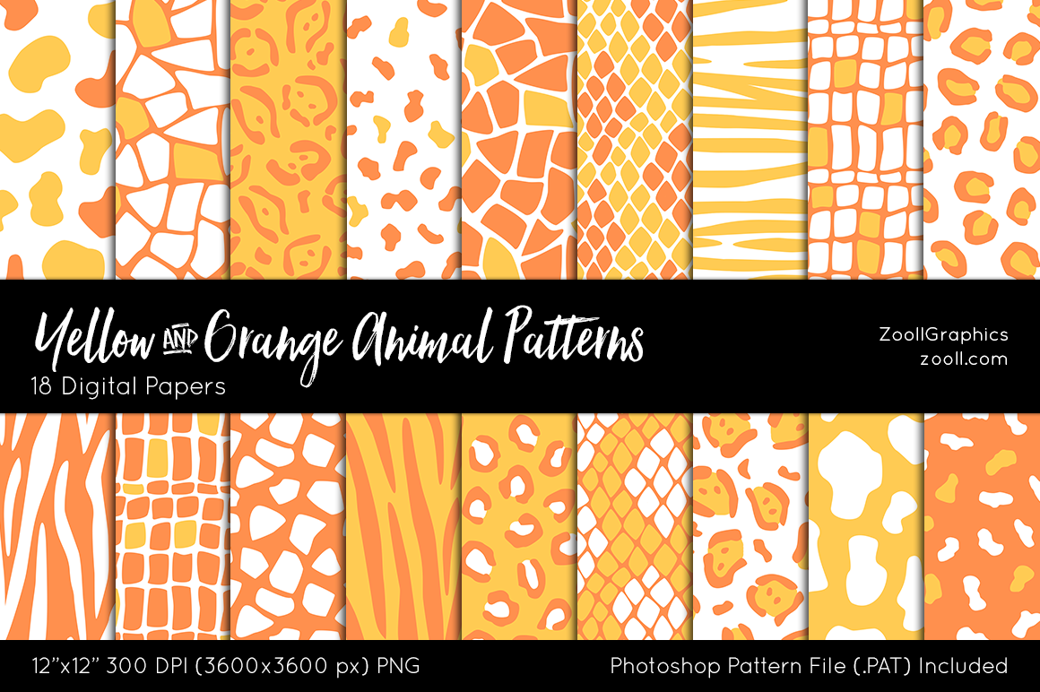 Yellow-Orange Animal Digital Papers, a Pattern Graphic by ZoollGraphics