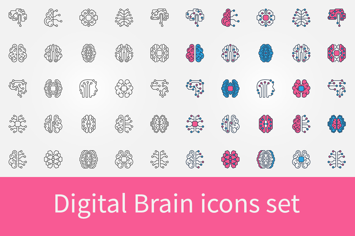 Digital Brain icons set, an Outline Icon by Venomous Vector | Creative ...