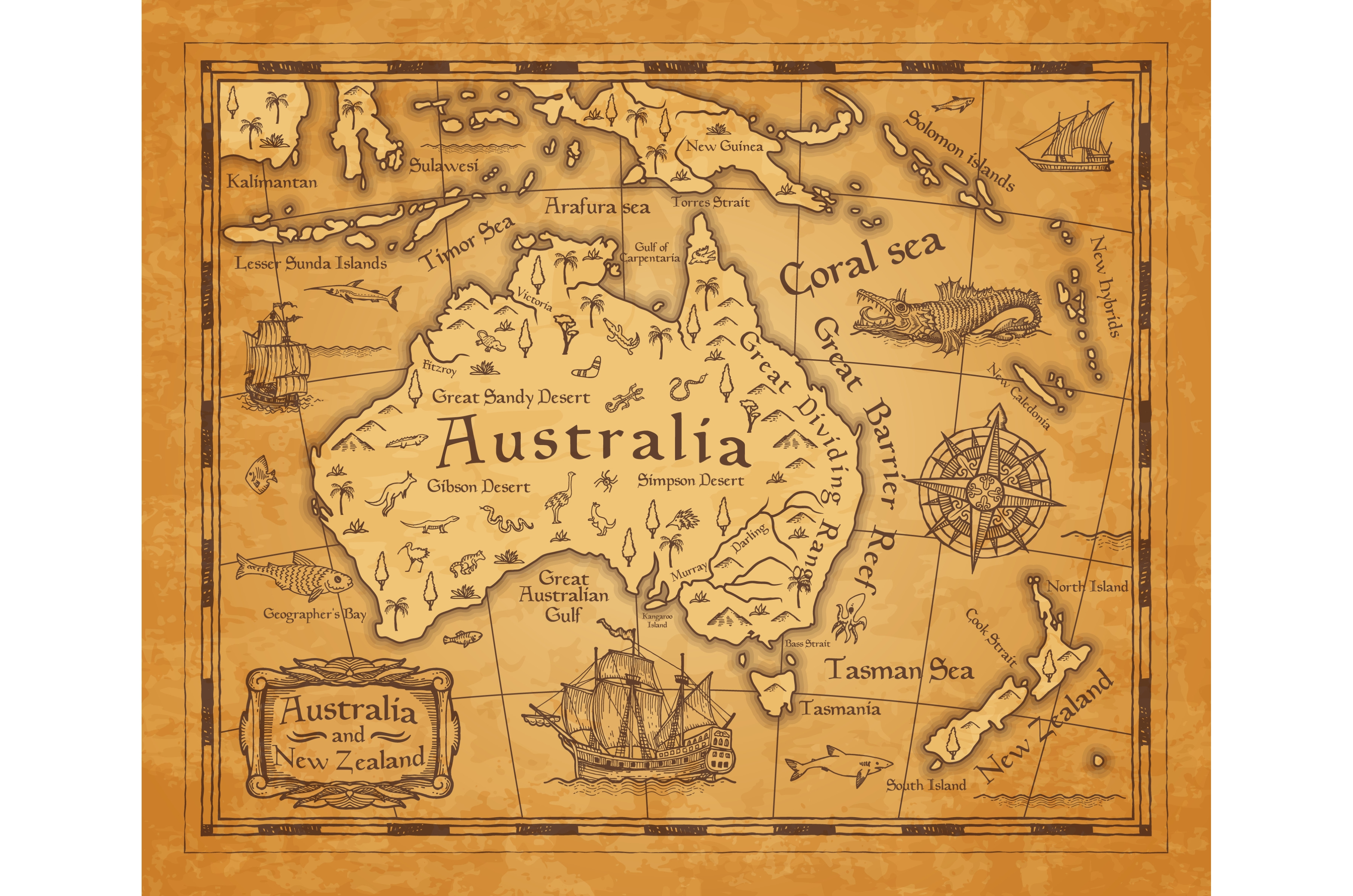 Map of Australia and New Zealand, an Object Illustration by Vector ...