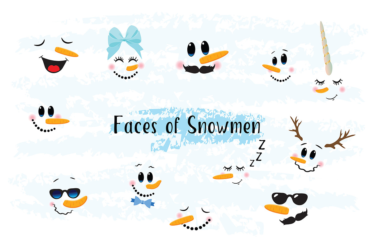 Snowman Faces clip art, a Decorative Illustration by Rasveta