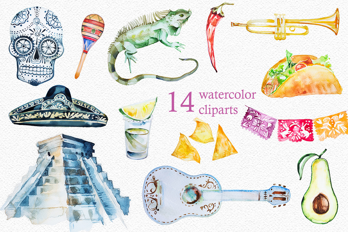 Watercolor Mexico Clipart Set, an Illustration by ArtCreationsDesign