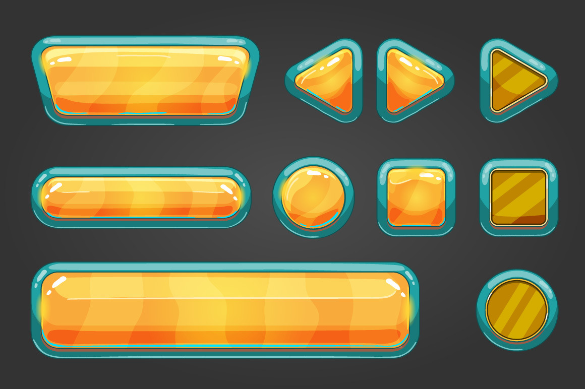 Set orange button in cartoon style, a Templates & Theme by RybakovaAnn