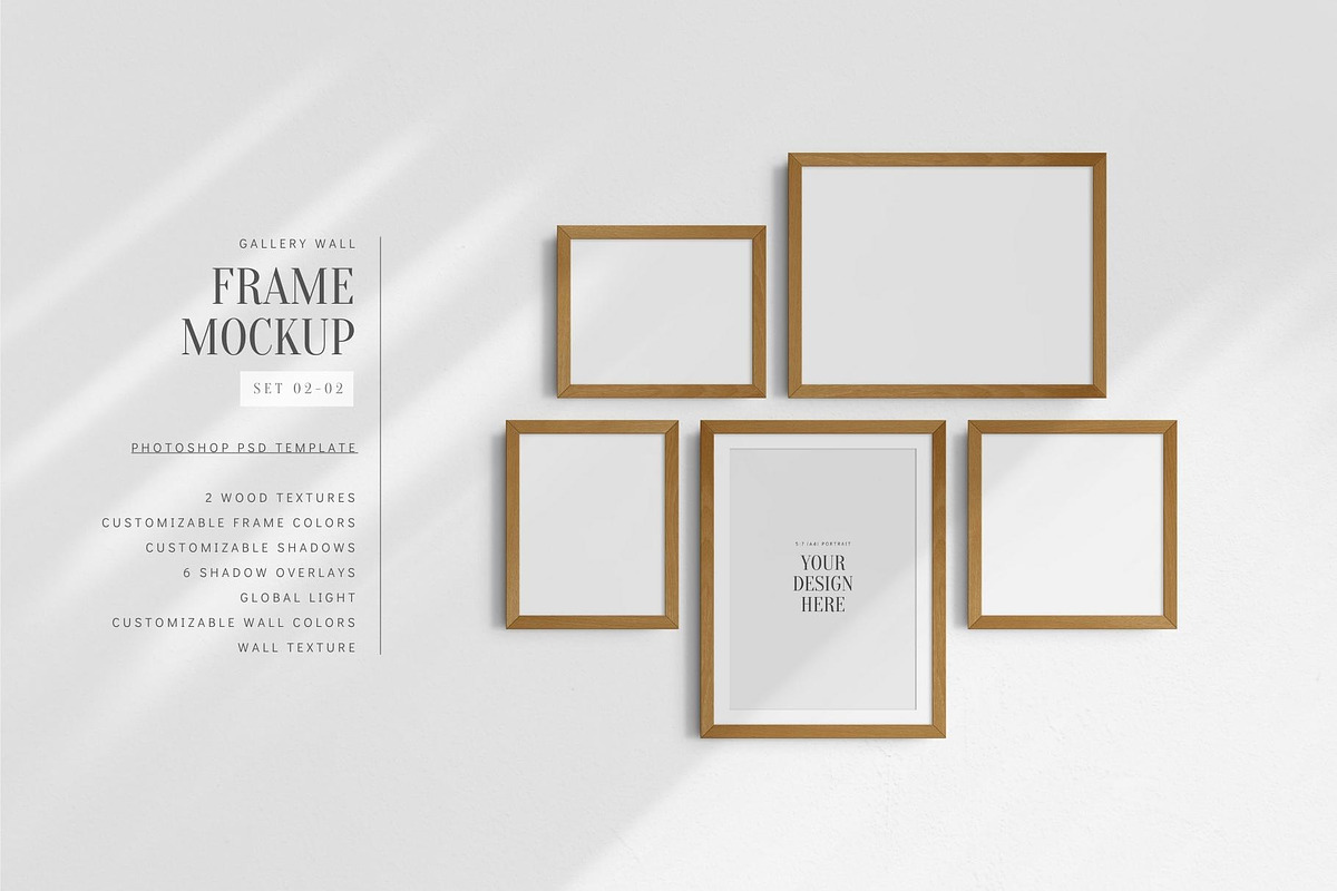 Gallery Wall Mockup | Set of 5 Frames | PSD