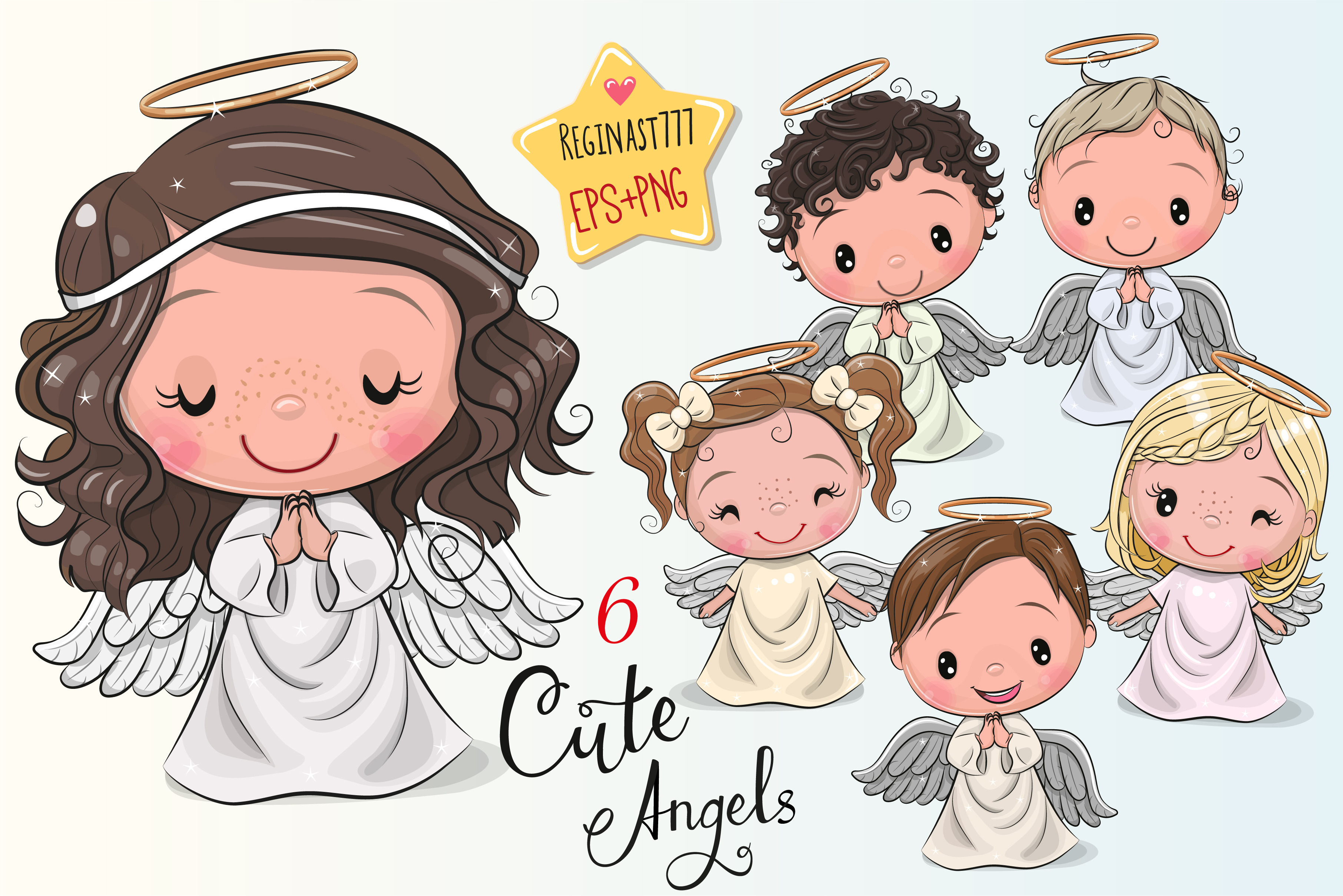 Cute Angels set, a Decorative Illustration by Regina Art (Reginast777)