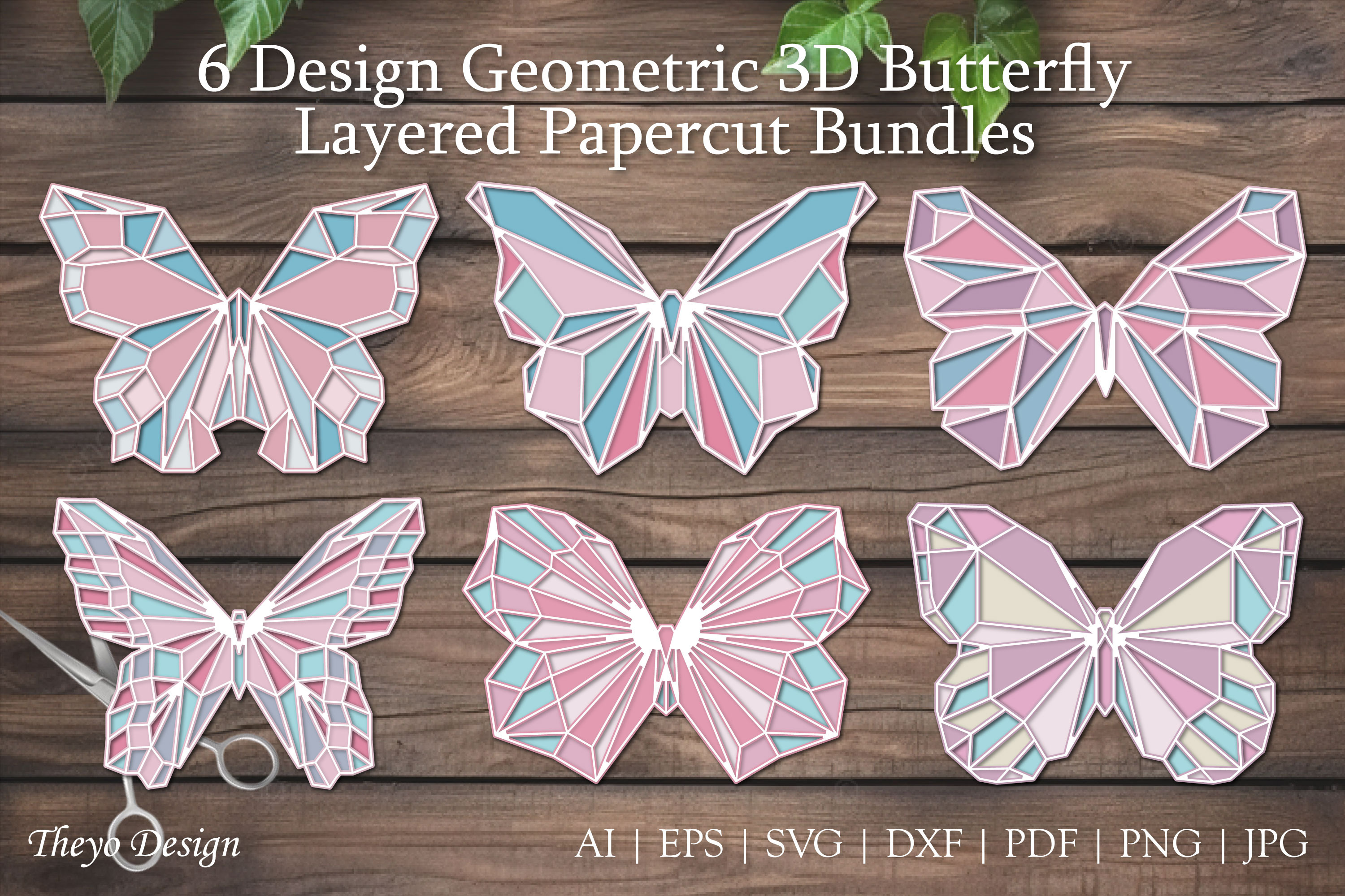 Geometric Butterfly 3D Layered Paper, an Illustration by Theyo Design