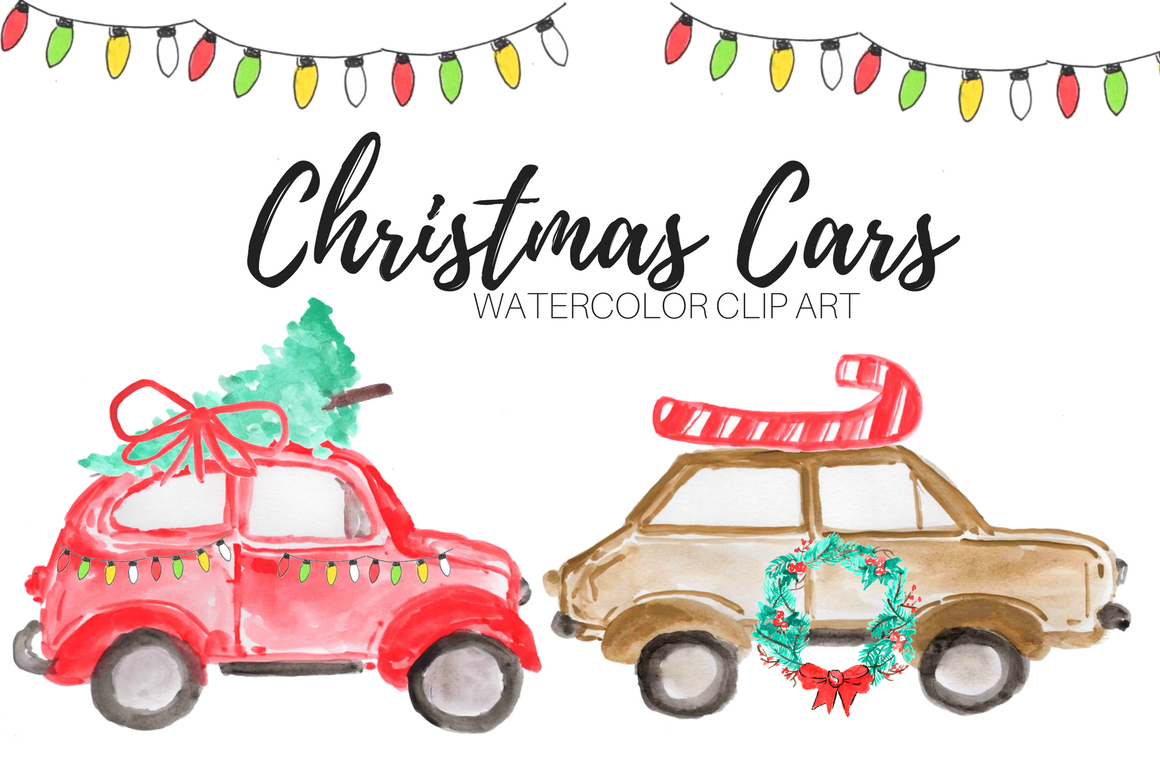 Watercolor Christmas Cars Clip Art, an Illustration by Writelovely