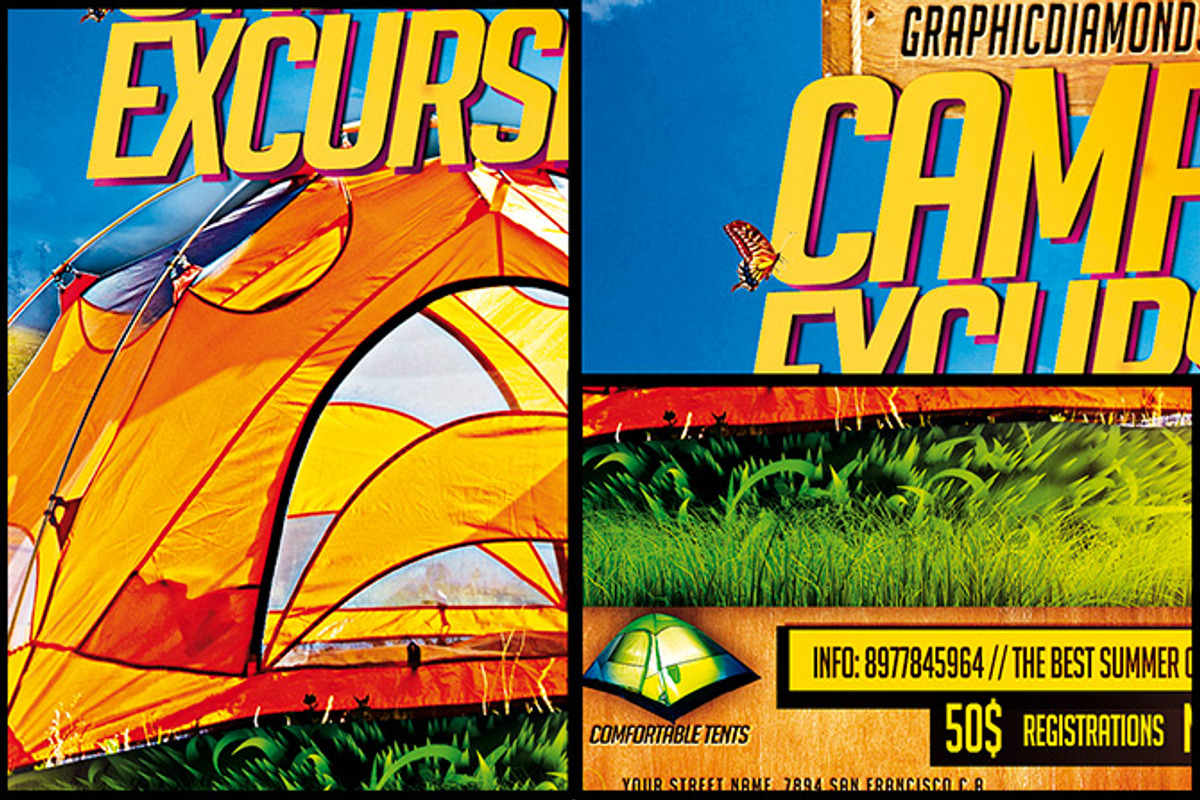Camping Excursion PSD Flyer, a Flyer Template by GraphicDiamonds