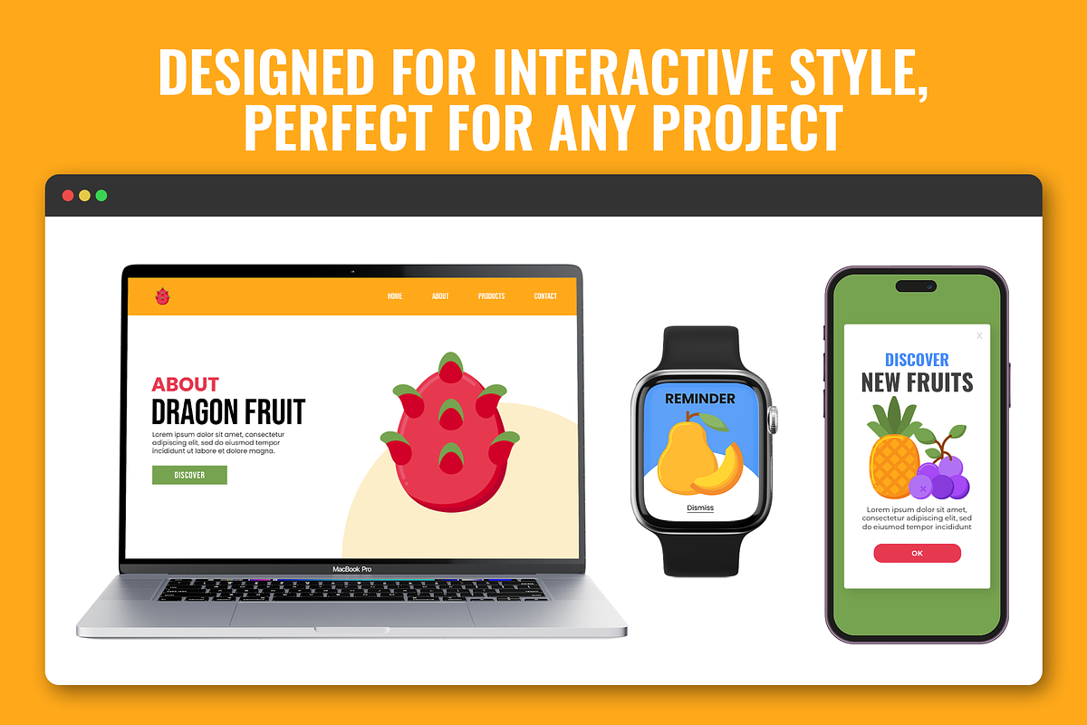 55 Fruits Produce Icons, a Solid Icon by Flat Icons