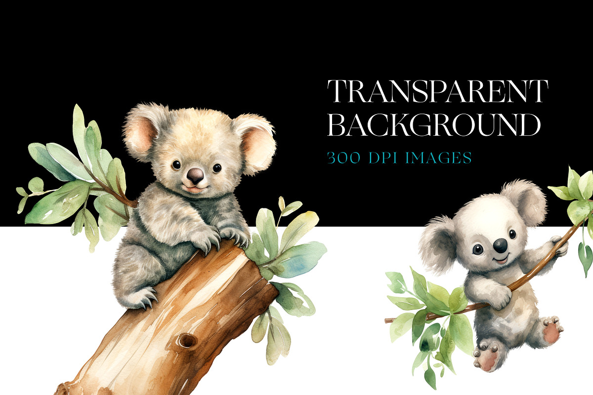 Watercolor Koala Clipart, Cute Koala