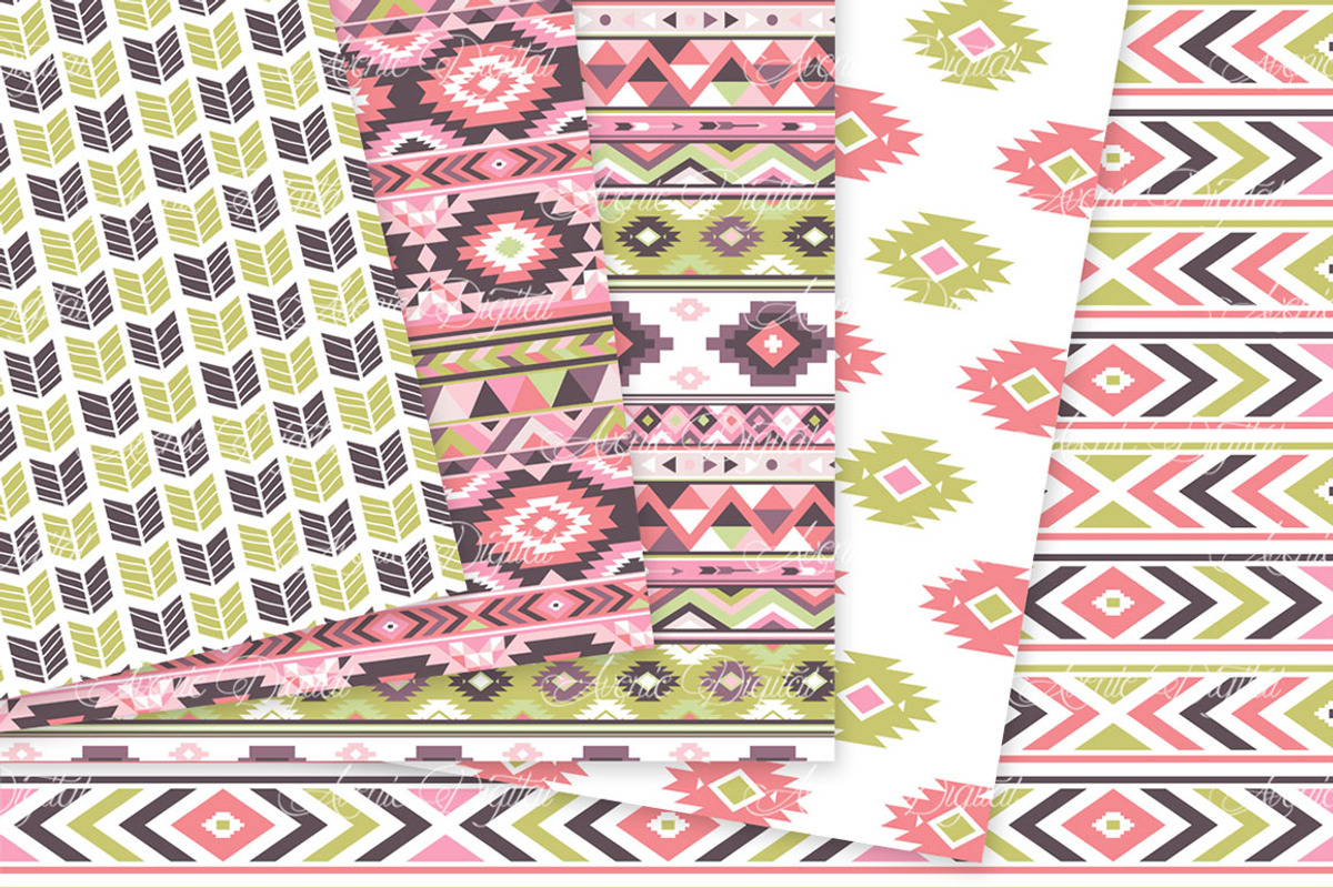 Pink and Green Aztec Digital Paper, a Texture Graphic by Avenie Digital