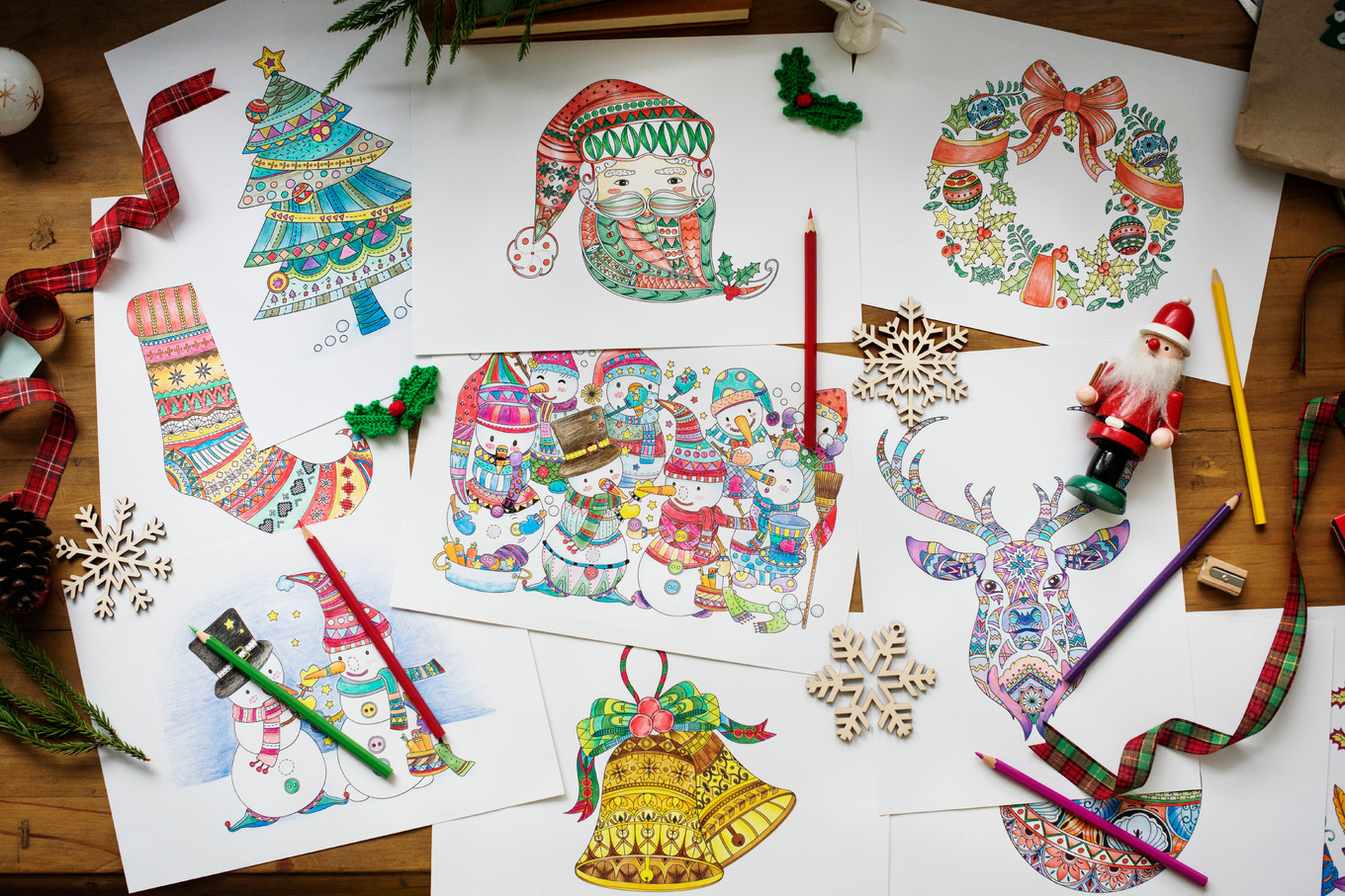 Christmas holiday concept featuring adult coloring, art, and artistic ...