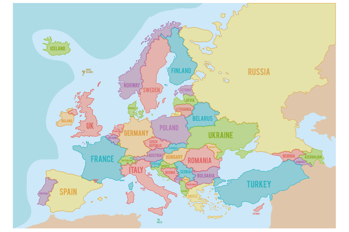 3x Colorful Europe Maps