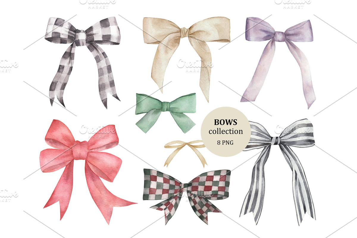 Watercolor Bows Collection Clip Art, an Object Graphic by Natikka Art
