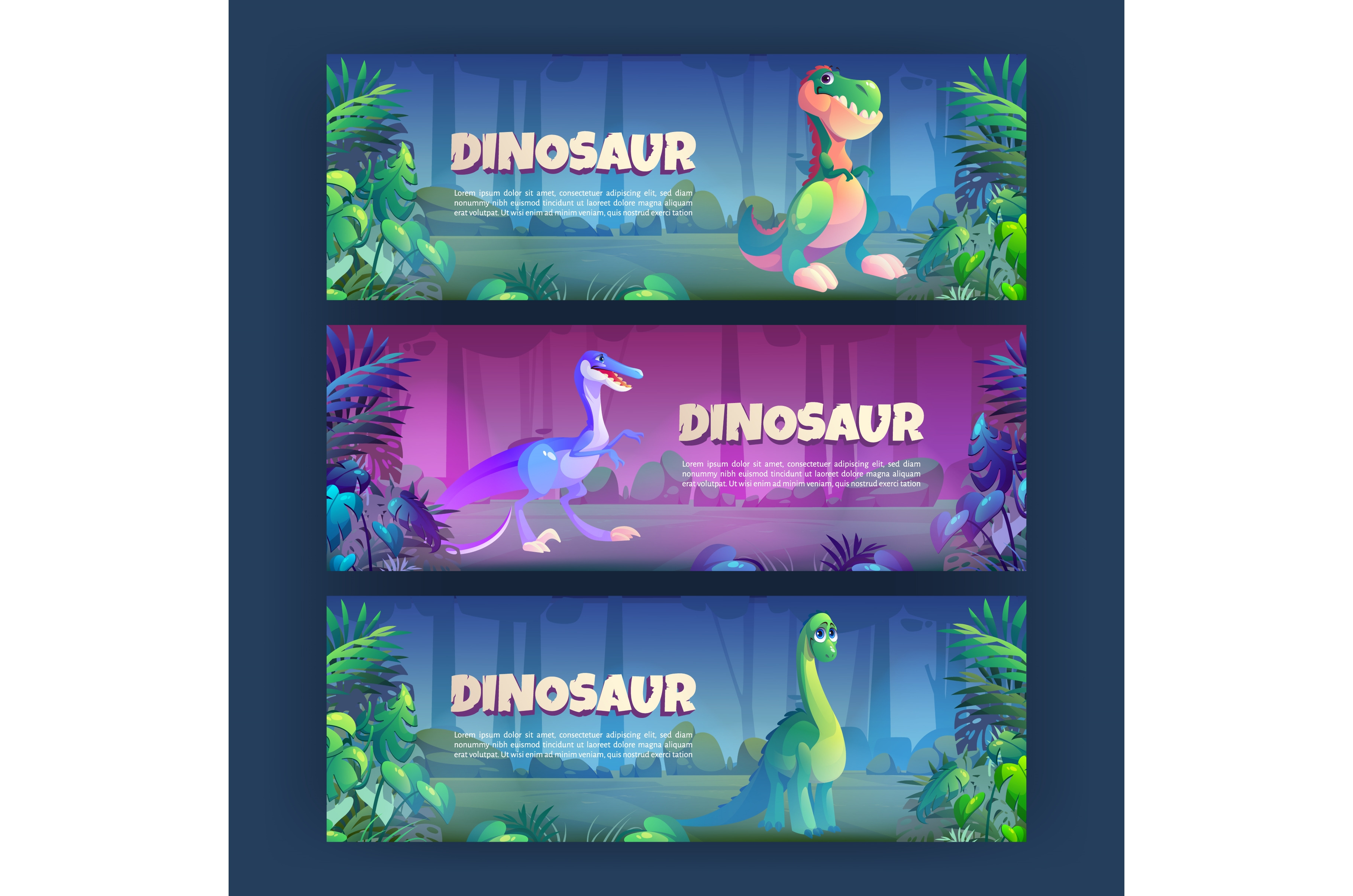 Cartoon banners with dinosaurs | Animal Illustrations ~ Creative Market
