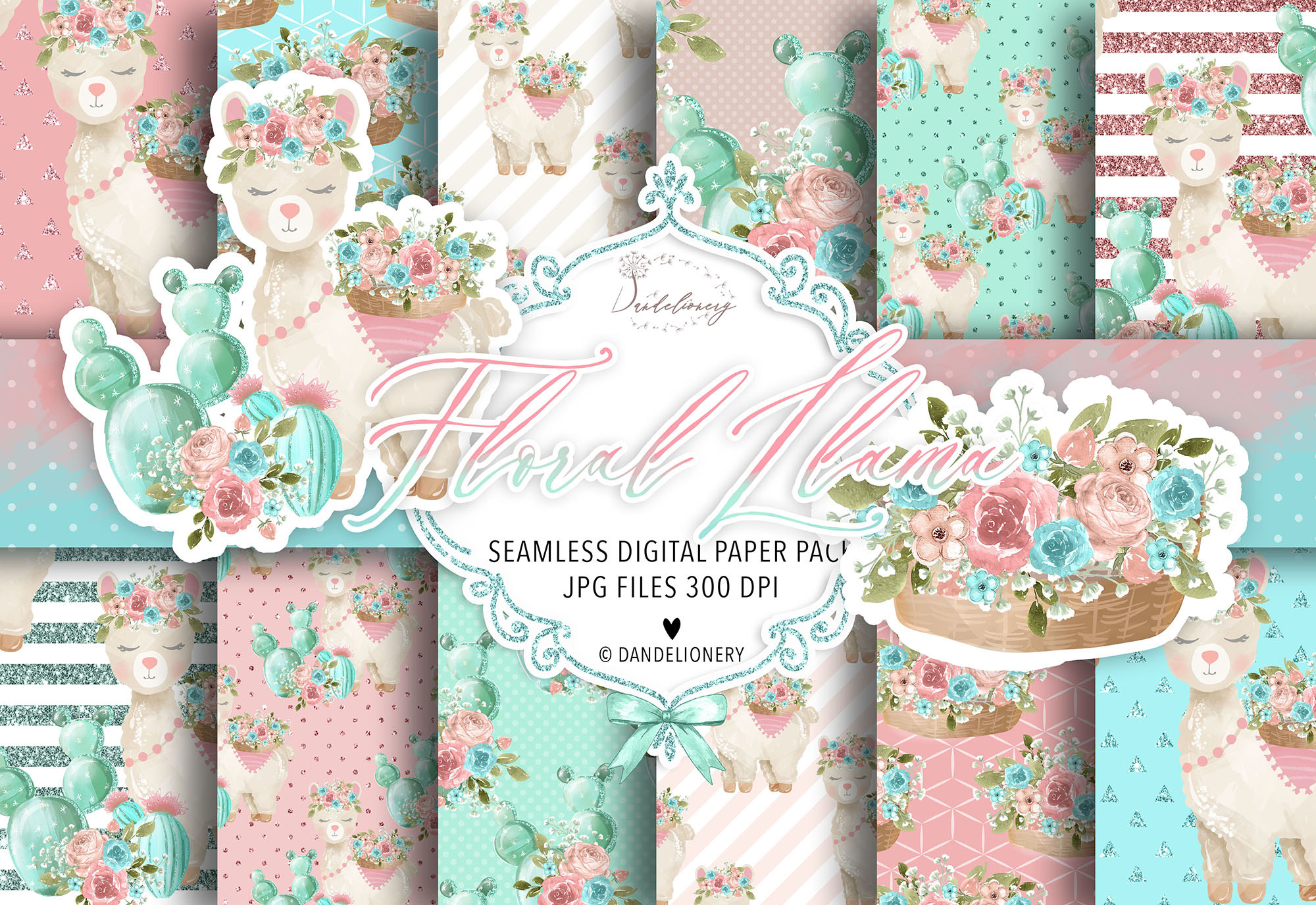Floral Llama digital paper pack, a Pattern Graphic by designloverstudio