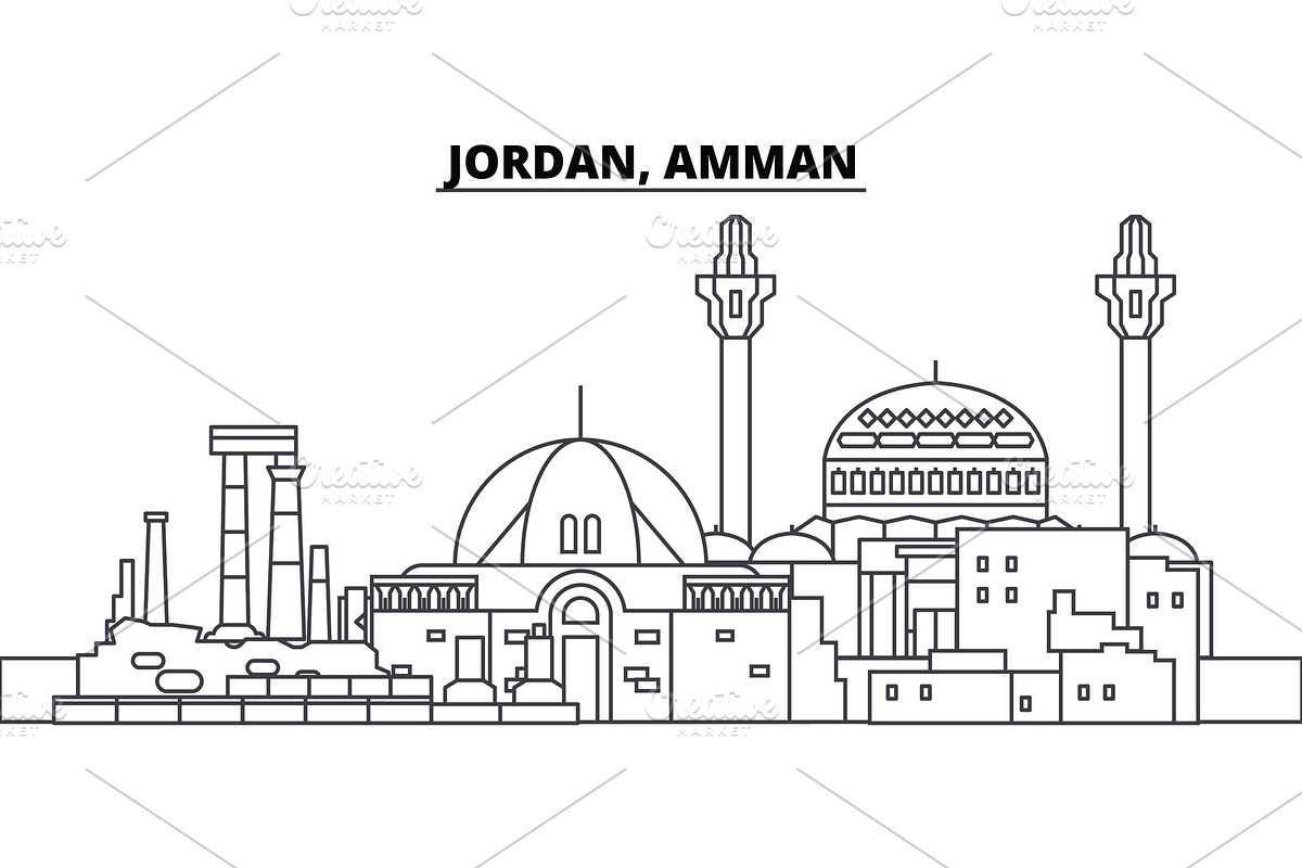 Jordan, Amman line skyline vector illustration. Jordan, Amman linear ...