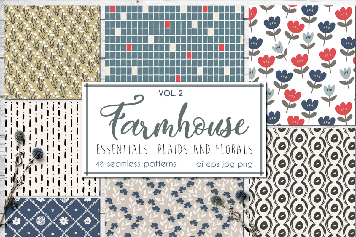 Farmhouse essentials and florals, a Pattern Graphic by Cozy pattern shop